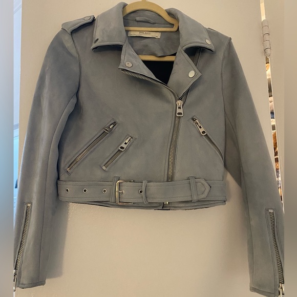 Zara | Jackets & Coats | Zara Basics Faux Suede Blue Moto Jacket | Poshmark